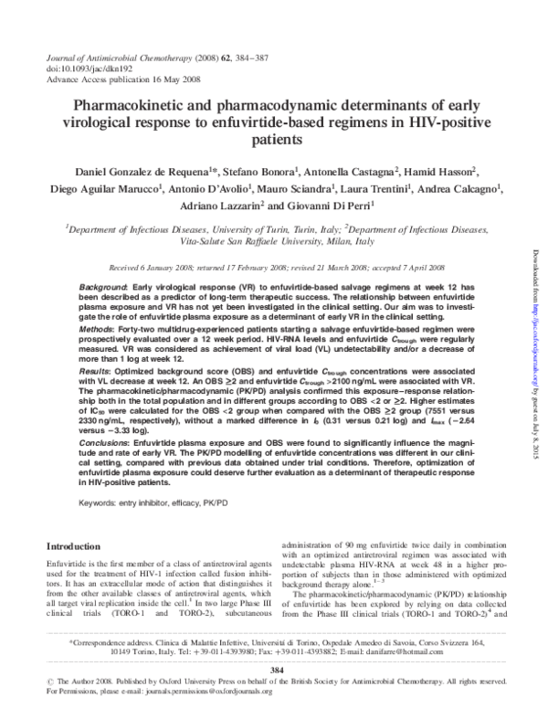 (PDF) Pharmacokinetic and pharmacodynamic determinants of early ...