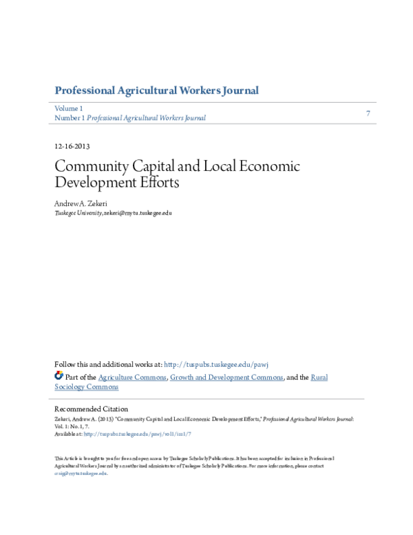 (PDF) Community Capital and Local Economic Development Efforts