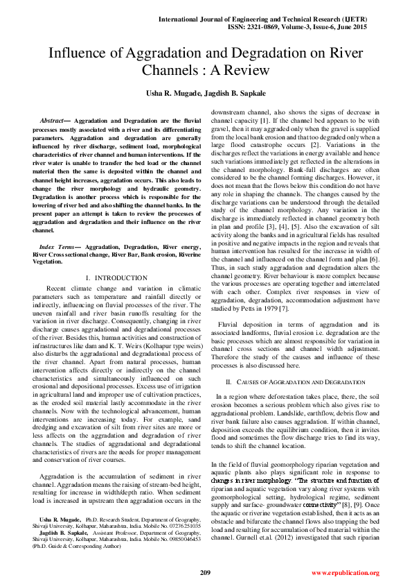 (PDF) Influence of Aggradation and Degradation on River Channels : A Review