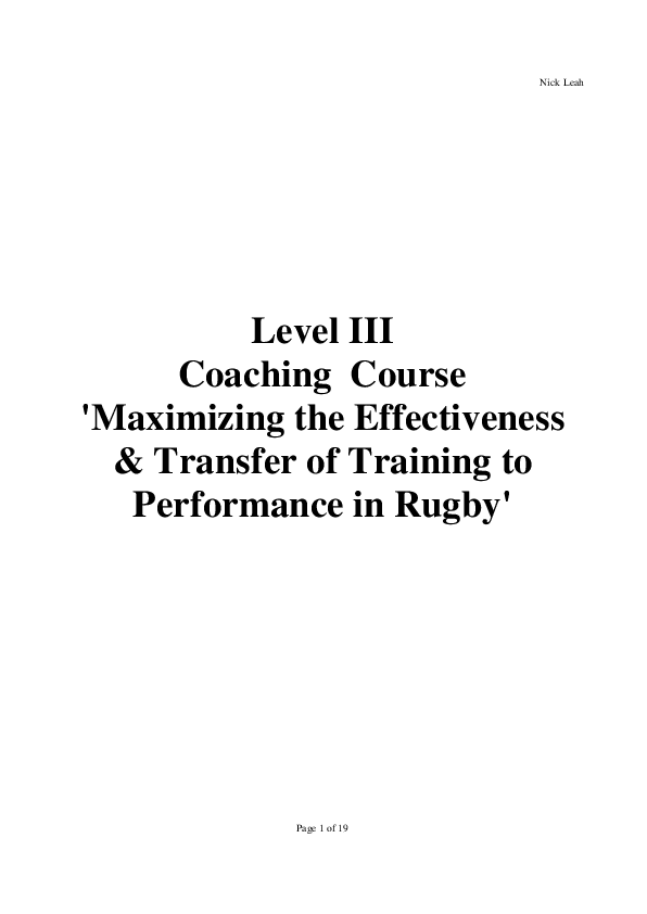 (PDF) Level III Coaching Course 'Maximizing the Effectiveness ...