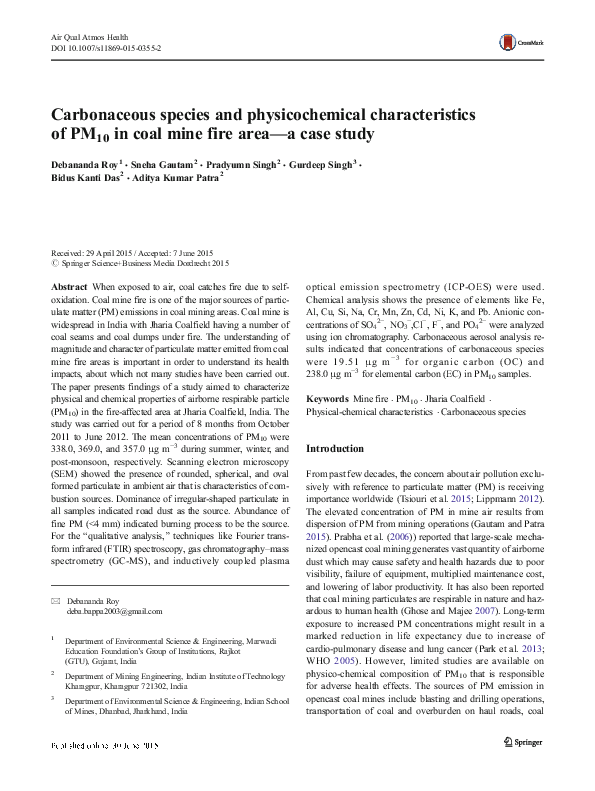 (PDF) Carbonaceous species and physicochemical characteristics of PM10 ...