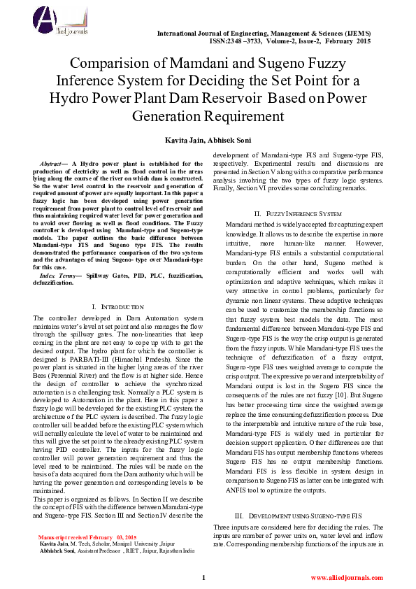 (PDF) Comparision of Mamdani and Sugeno Fuzzy Inference System for ...