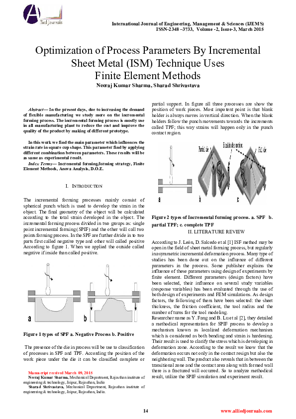 (PDF) Optimization of Process Parameters By Incremental Sheet Metal (ISM ) Technique Uses Finite ...