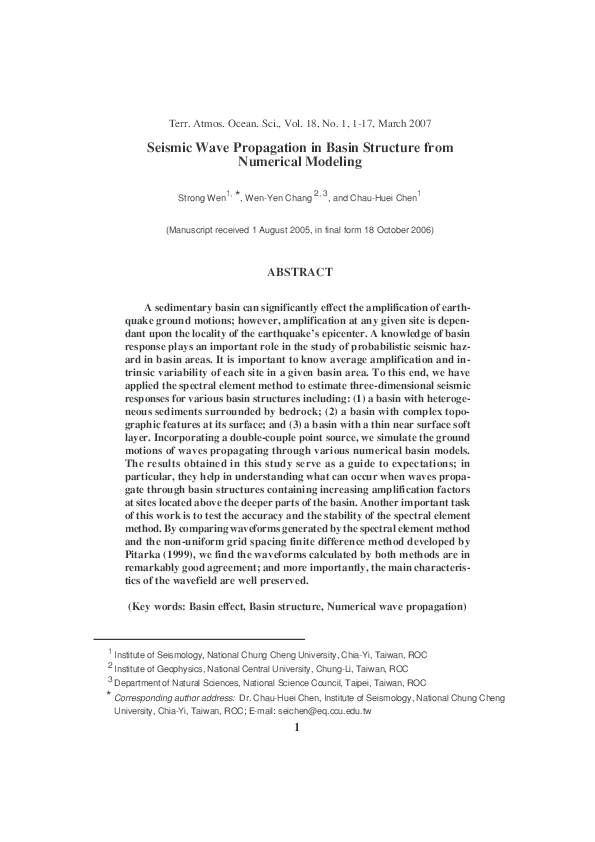 Pdf Seismic Wave Propagation In Basin Structure From Numerical Modeling
