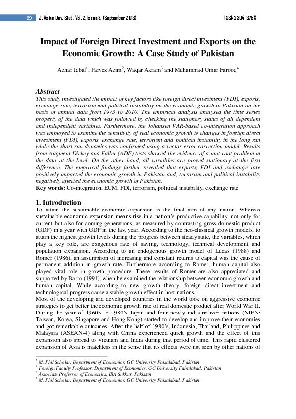 (PDF) Impact of Foreign Direct Investment and Exports on the Economic ...