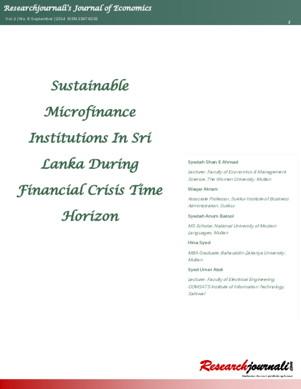 (PDF) Sustainable Microfinance Institutions In Sri Lanka During ...