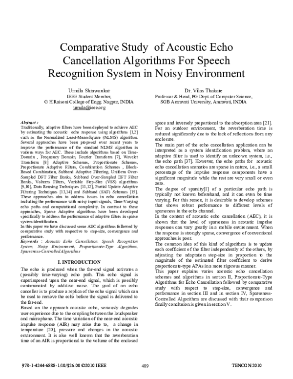 (PDF) Comparative Study of Acoustic Echo Cancellation Algorithms For Speech Recognition System ...