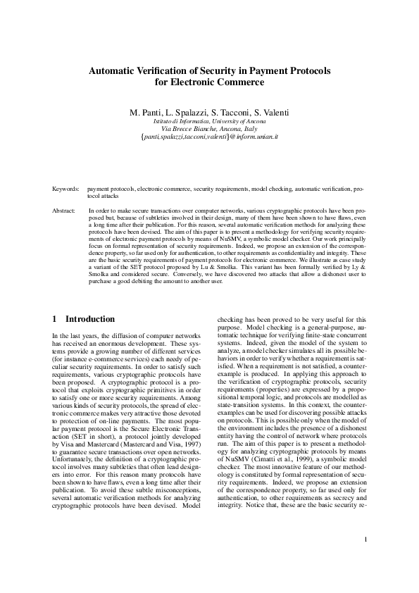 Pdf Automatic Verification Of Security In Payment Protocols For