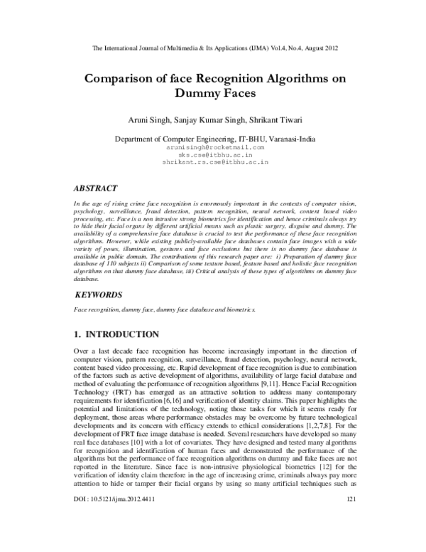 Pdf Comparison Of Face Recognition Algorithms On Dummy Faces