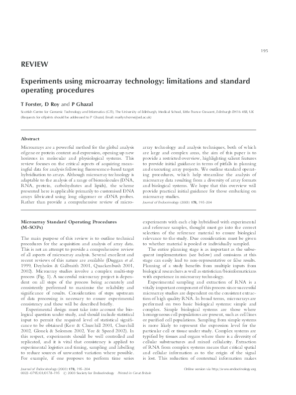 (PDF) Experiments using microarray technology: limitations and standard operating procedures