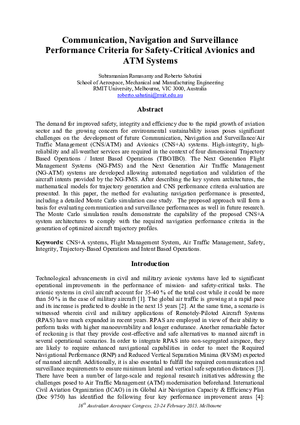 (PDF) Communication, Navigation and Surveillance Performance Criteria ...
