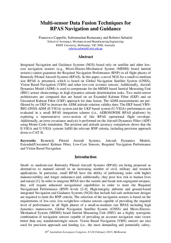 Pdf Multi Sensor Data Fusion Techniques For Rpas Navigation And Guidance