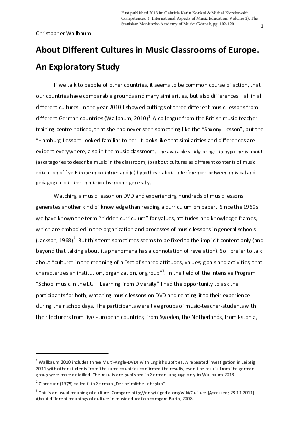 (PDF) About Different Cultures in Music Lessons of Europe