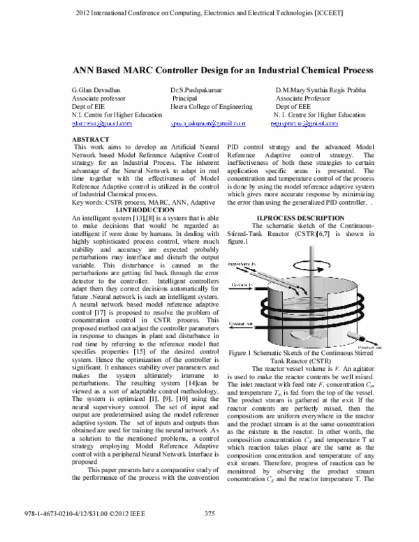 Pdf Ann Based Marc Controller Design For An Industrial Chemical Process