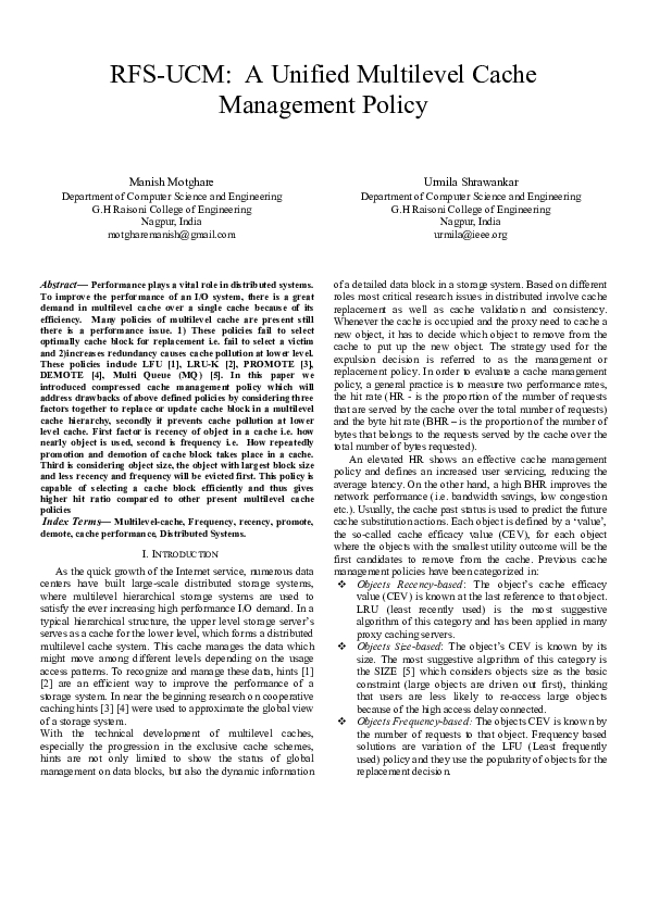 (PDF) RFS-UCM: A Unified Multilevel Cache Management Policy