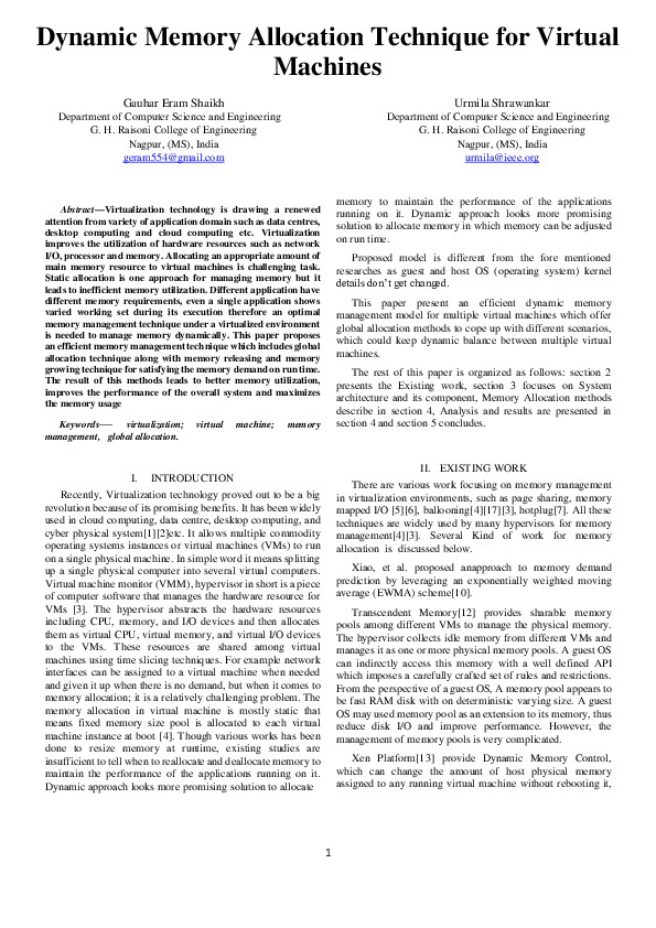 (PDF) Dynamic Memory Allocation Technique for Virtual Machines