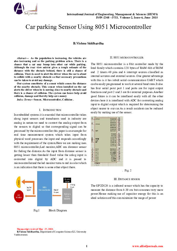 (PDF) Car parking Sensor Using 8051 Microcontroller