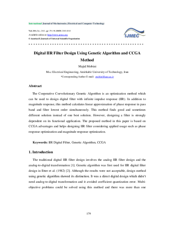 Pdf Digital Iir Filter Design Using Genetic Algorithm And Ccga Method