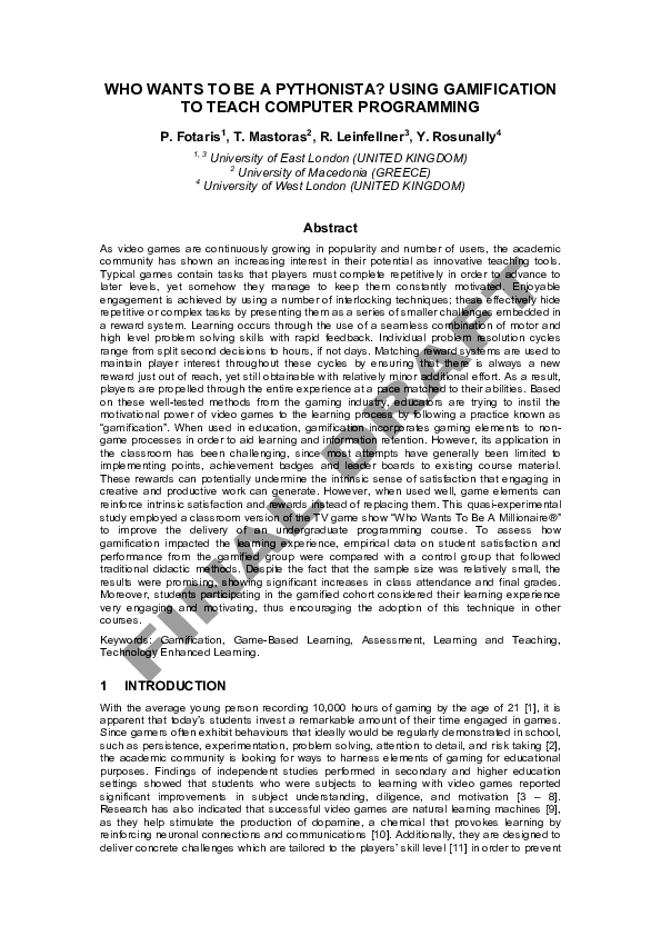 (PDF) Who wants to be a Pythonista? Using Gamification to teach computer programming