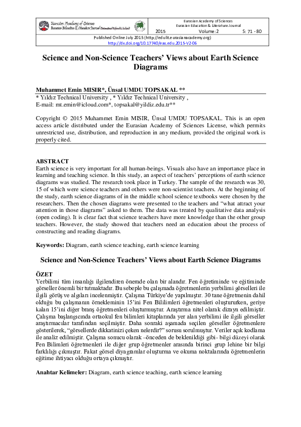 Science and Non - Science Teachers’ Views about Earth Science Diagrams