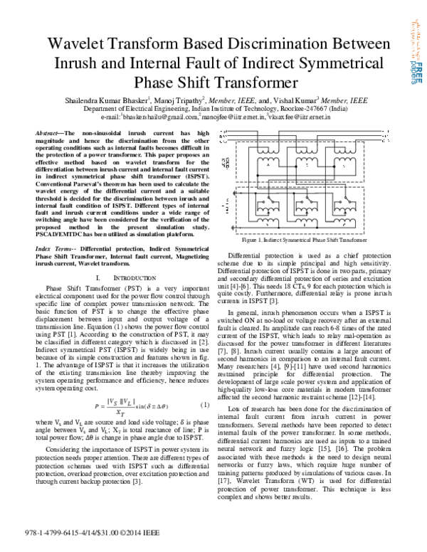 Pdf Wavelet Transform Based Discrimination Between Inrush And Internal Fault Of Indirect