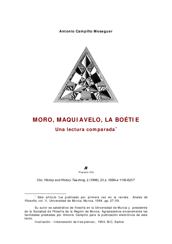 (PDF) Moro, Maquiavelo, La Boétie. Una lectura comparada