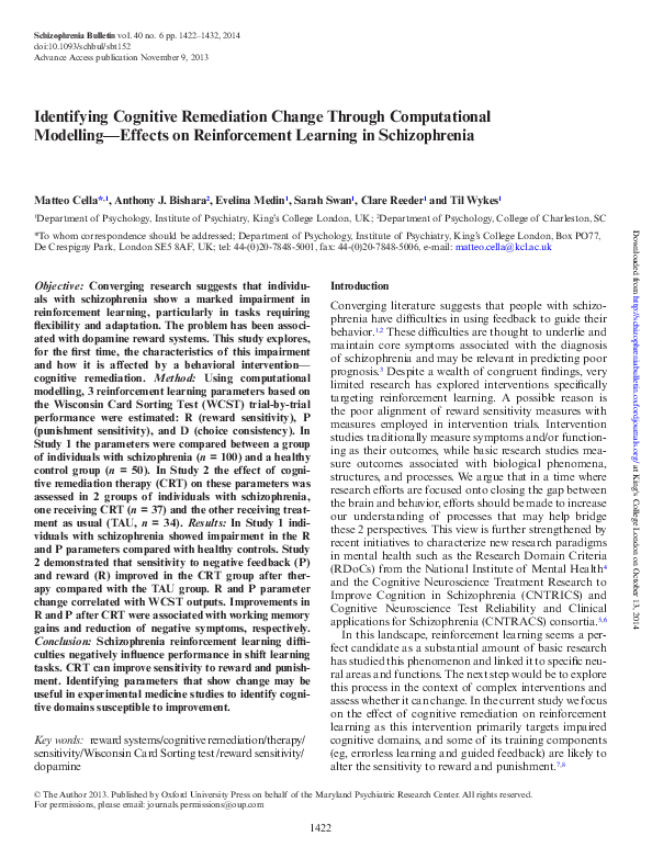 (PDF) Identifying Cognitive Remediation Change Through Computational Modelling--Effects on ...