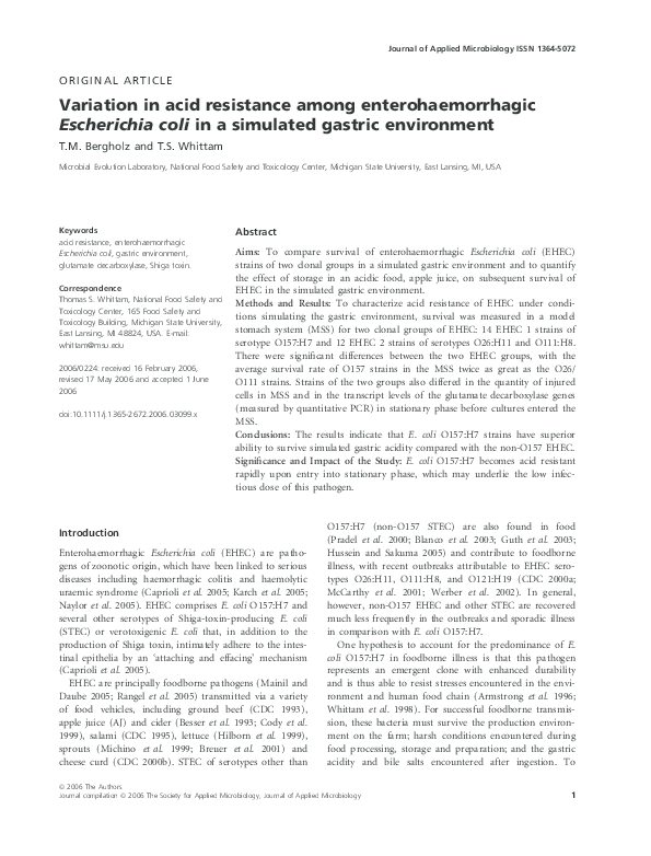 (PDF) Culturing enterohemorrhagic Escherichia coli in the presence and ...