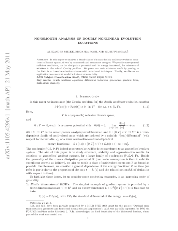 Pdf Nonsmooth Analysis Of Doubly Nonlinear Evolution Equations
