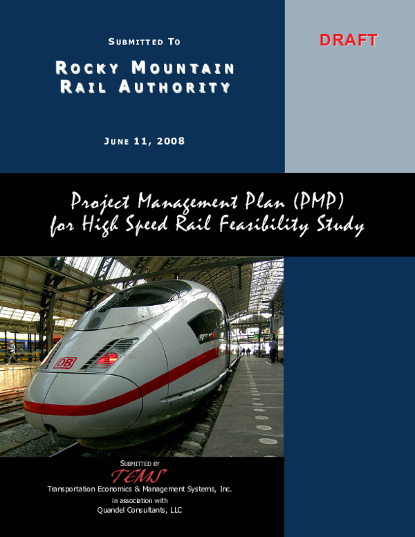 (PDF) Project Management Plan (PMP) for High Speed Rail Feasibility Study