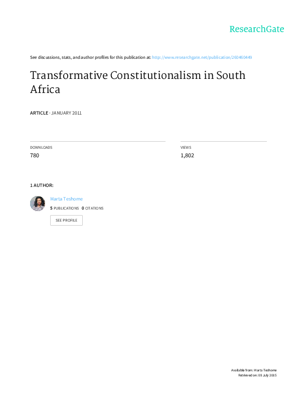 Pdf Transformative Constitutionalism In South Africa