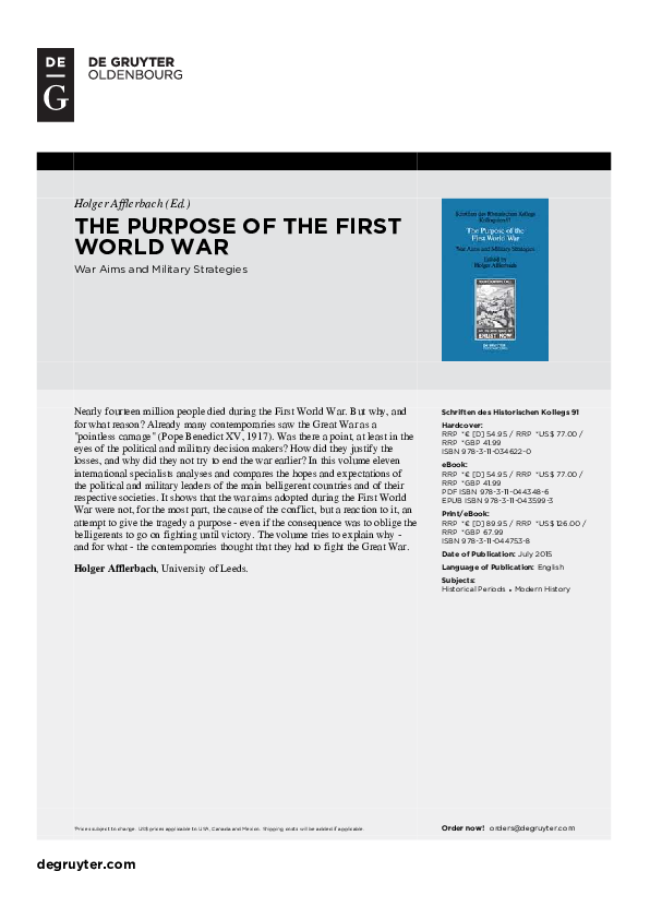 (PDF) ‘A Life and Death Question’: Austro-Hungarian War Aims in the ...