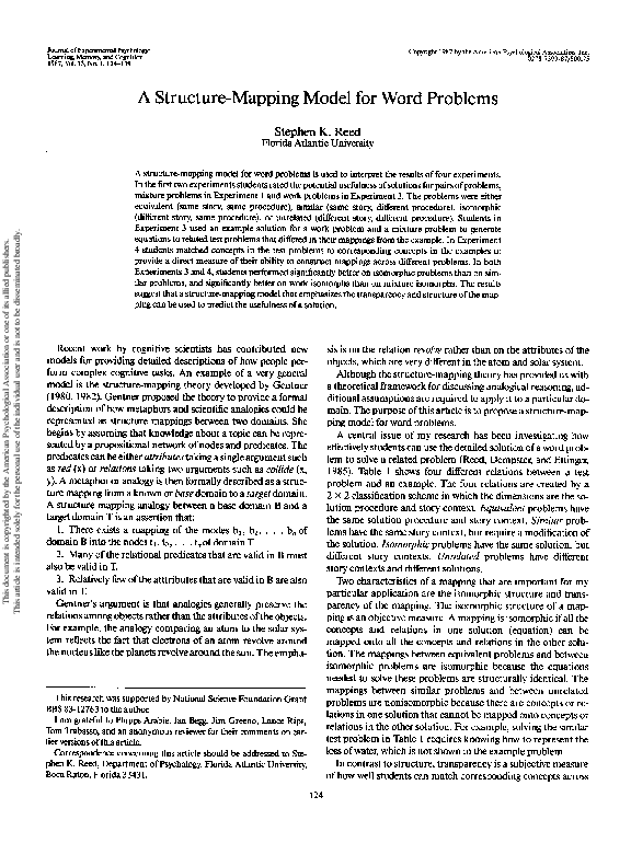 (PDF) A structure-mapping model for word problems