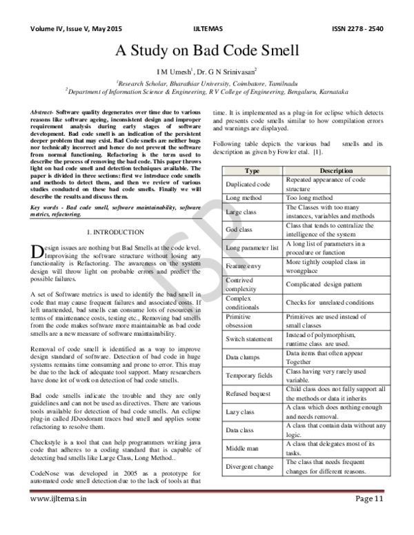 (PDF) A Study on Bad Code Smell
