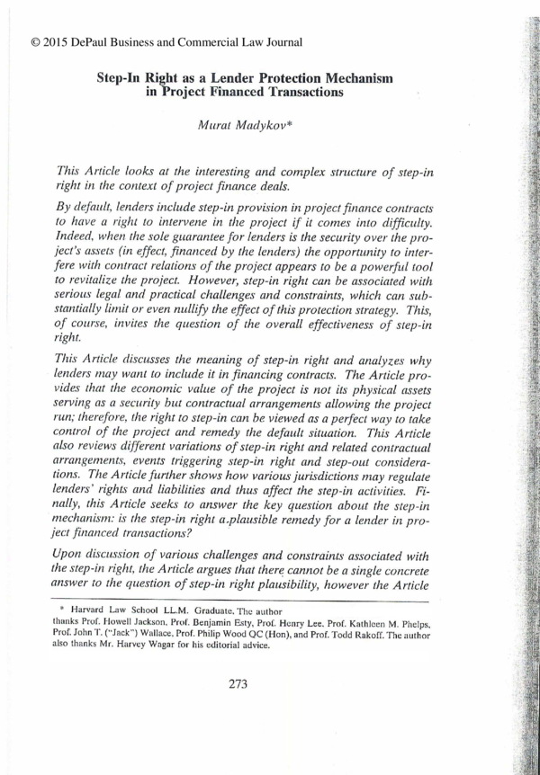 (PDF) STEP-IN RIGHT AS A LENDER PROTECTION MECHANISM IN PROJECT ...