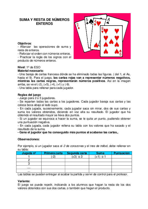 (PDF) SUMA Y RESTA DE NÚMEROS ENTEROS