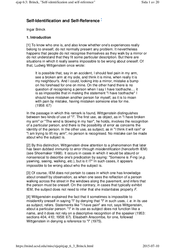 (PDF) Self-reference and Self-awareness | Andrew Brook - Academia.edu
