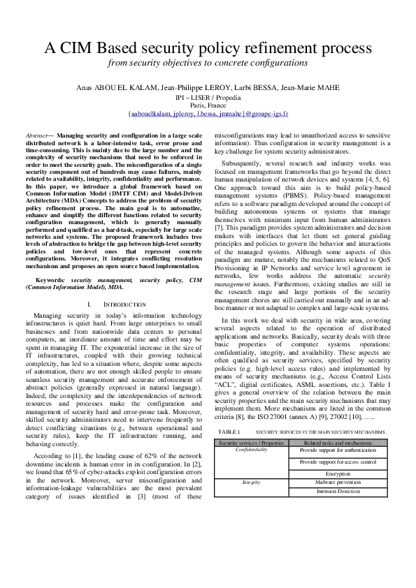 (PDF) A CIM Based security policy refinement process from security objectives to concrete ...