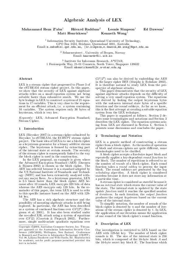(PDF) Algebraic Analysis of LEX