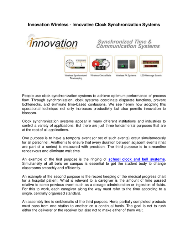 (PDF) Innovation Wireless -Innovative Clock Synchronization Systems