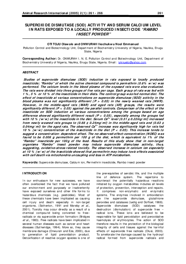 (PDF) SUPEROXIDE DISMUTASE (SOD) ACTIVITY AND SERUM CALCIUM LEVEL IN ...