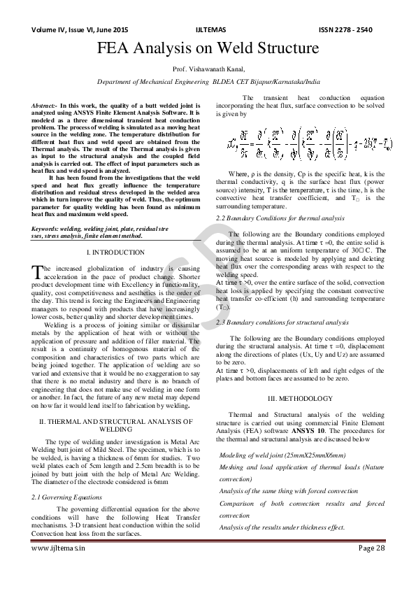 (PDF) FEA Analysis on Weld Structure