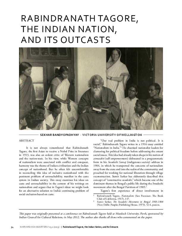 (PDF) Rabindranath Tagore, the Indian Nation and its Outcasts