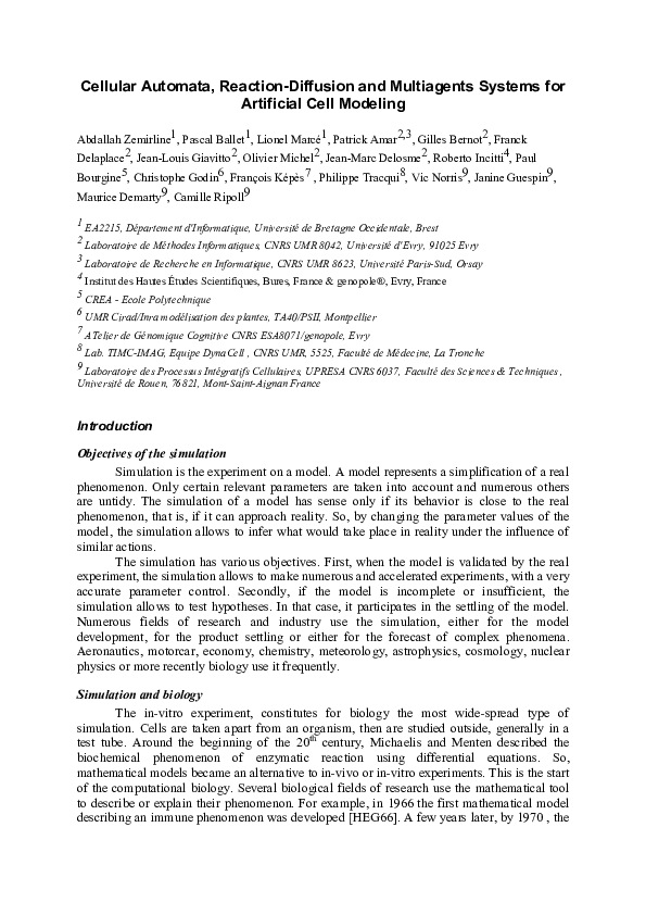 Pdf Cellular Automata Reaction Diffusion And Multiagents Systems For