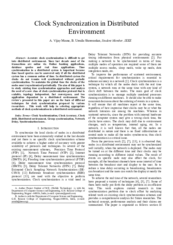 (PDF) Clock Synchronization in Distributed Environment