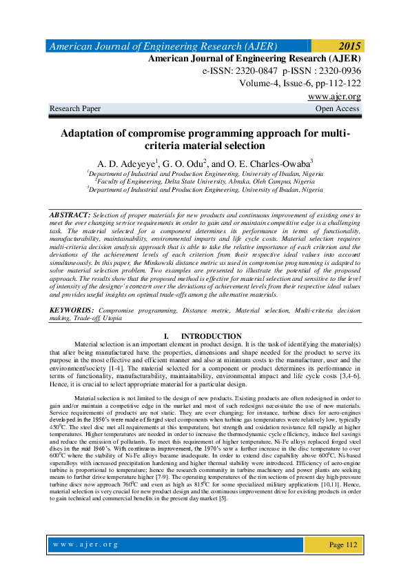 (PDF) Adaptation of compromise programming approach for multi-criteria ...