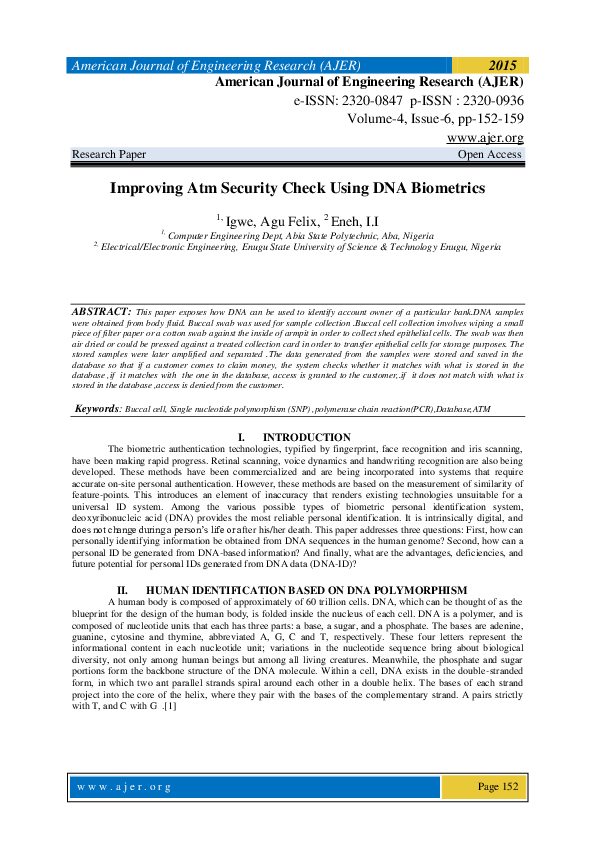 (PDF) Improving Atm Security Check Using DNA Biometrics
