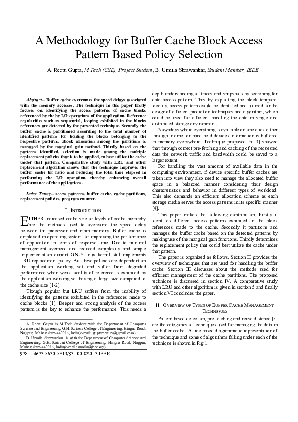 (PDF) A Methodology for Buffer Cache Block Access Pattern Based Policy Selection