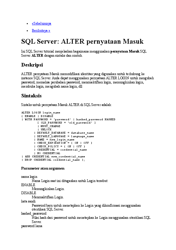 (DOC) SQL Server: ALTER pernyataan Masuk