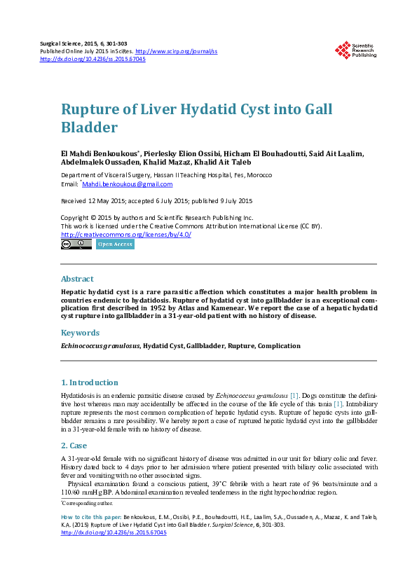 (PDF) Intrabiliary rupture of liver hydatid cyst: a case report and ...